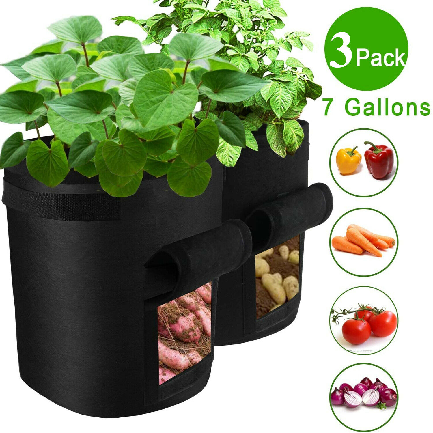 Garden Plant Planter Fabric Bags Potato Grow Bags 7 Gallon*3pcs ...